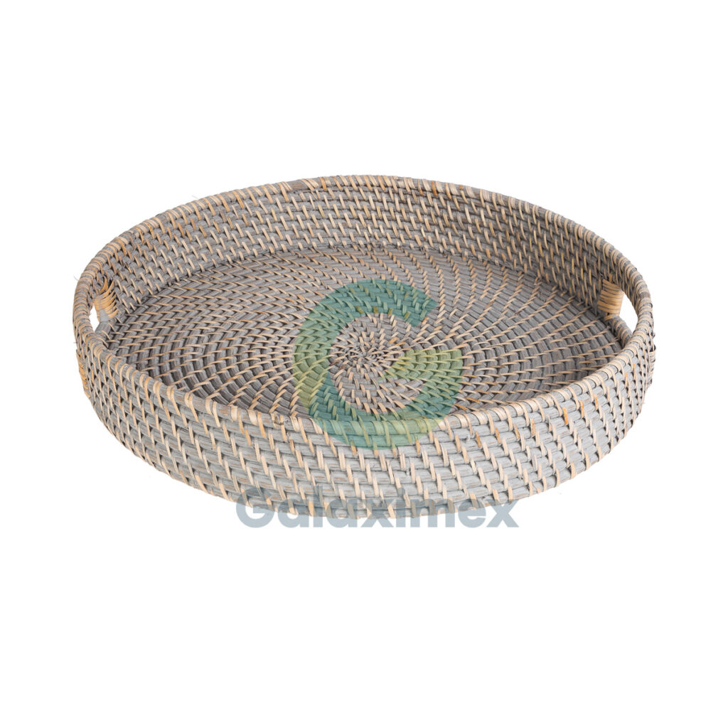 Round whitewash rattan tray - Galaximex